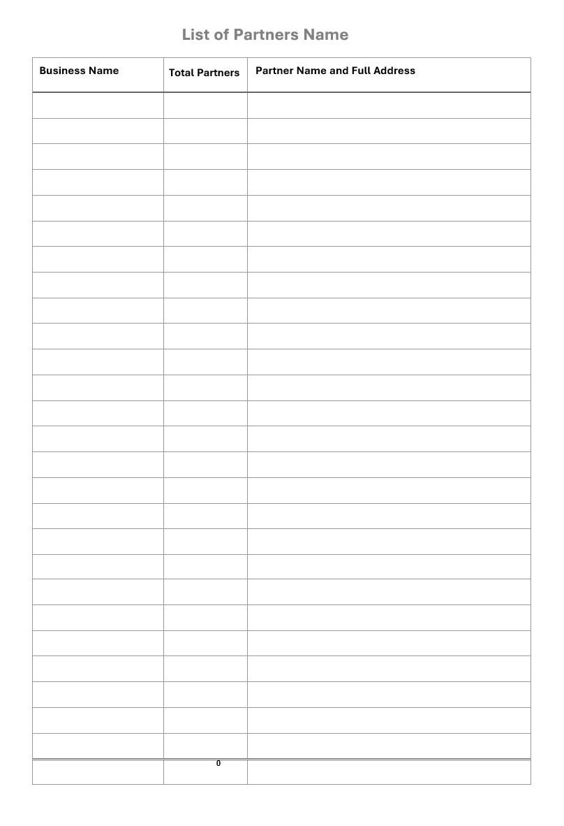 Partner List Template | Free List Templates