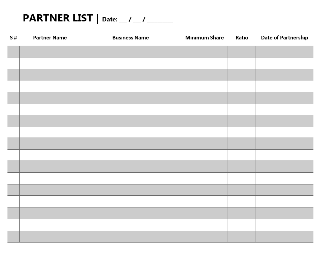Partner List Template | Free List Templates