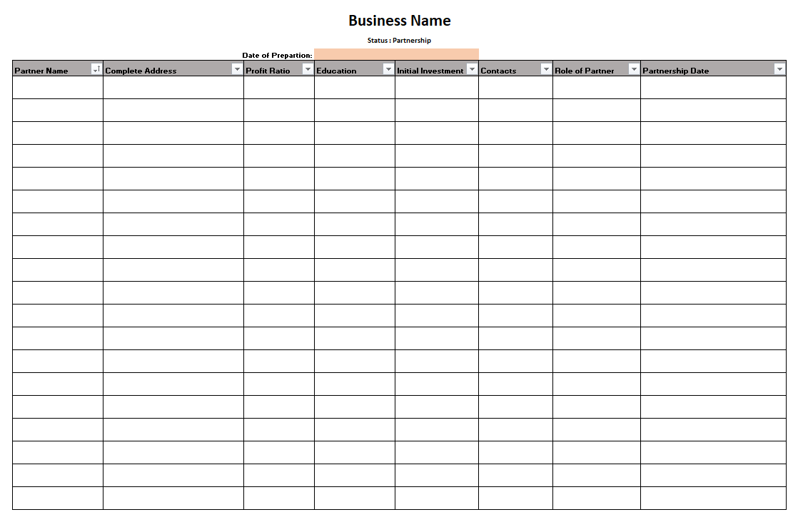 Partner List Template | Free List Templates
