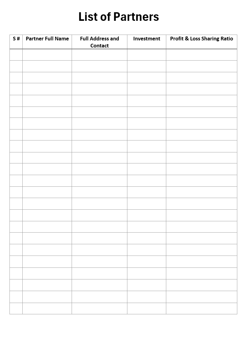 Partner List Template | Free List Templates