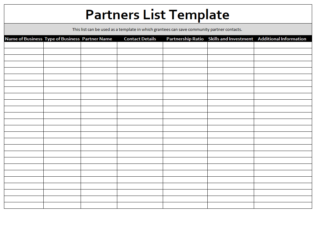 Partner List Template | Free List Templates